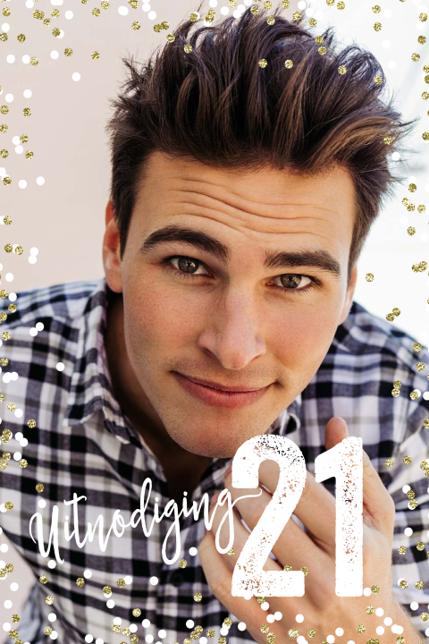 Fotokaart uitnodiging verjaardag 21 jaar met feestelijke confetti