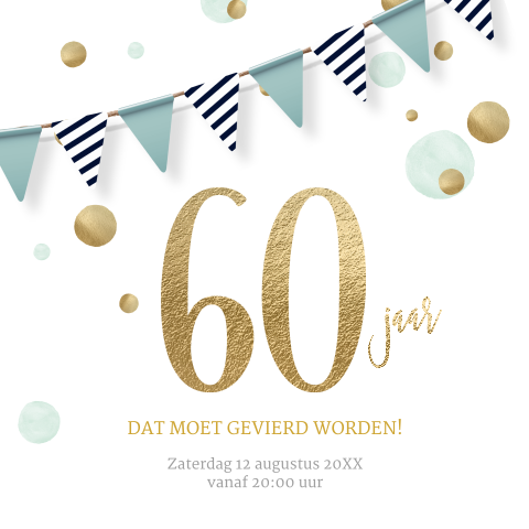 Jubileum uitnodiging 60 jaar feest goud wit blauw