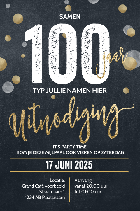 Samen 100 jaar uitnodiging typografie krijtbord