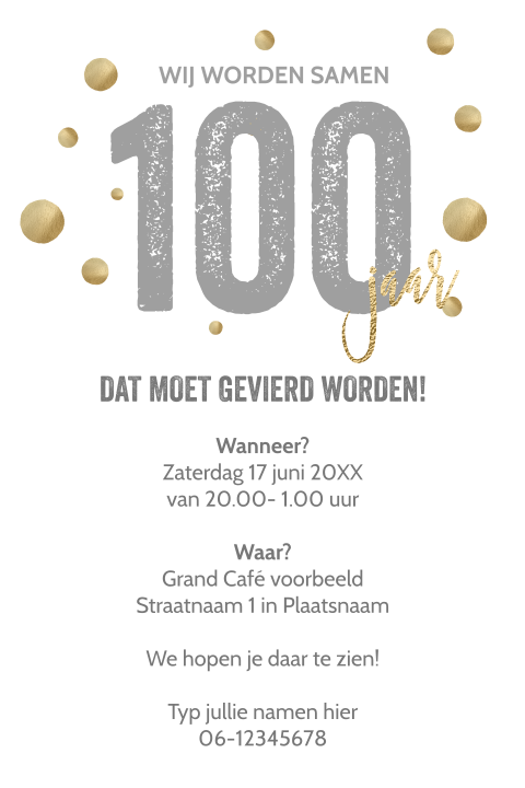 Samen 100 jaar uitnodiging typografie krijtbord