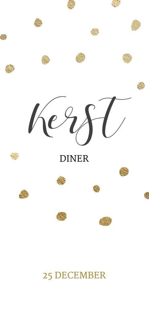 Stijlvolle menukaart kerstdiner wit goud