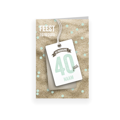 Feest verjaardag uitnodiging strandfeest label zand