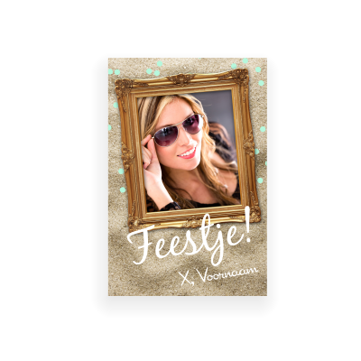 Verjaardag uitnodiging feest goud zand