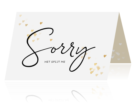Sorry kaart gouden hartjes stijlvolle typografie